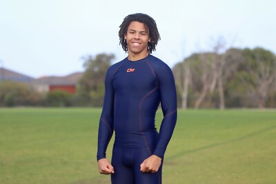 Mens Navy Compression Long Shirts Tops New Sports Gym Run Base New ...