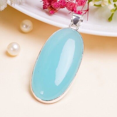 Aqua Chalcedony Gemstone Pendant 925 Silver Chalcedony Jewelry MO* | eBay