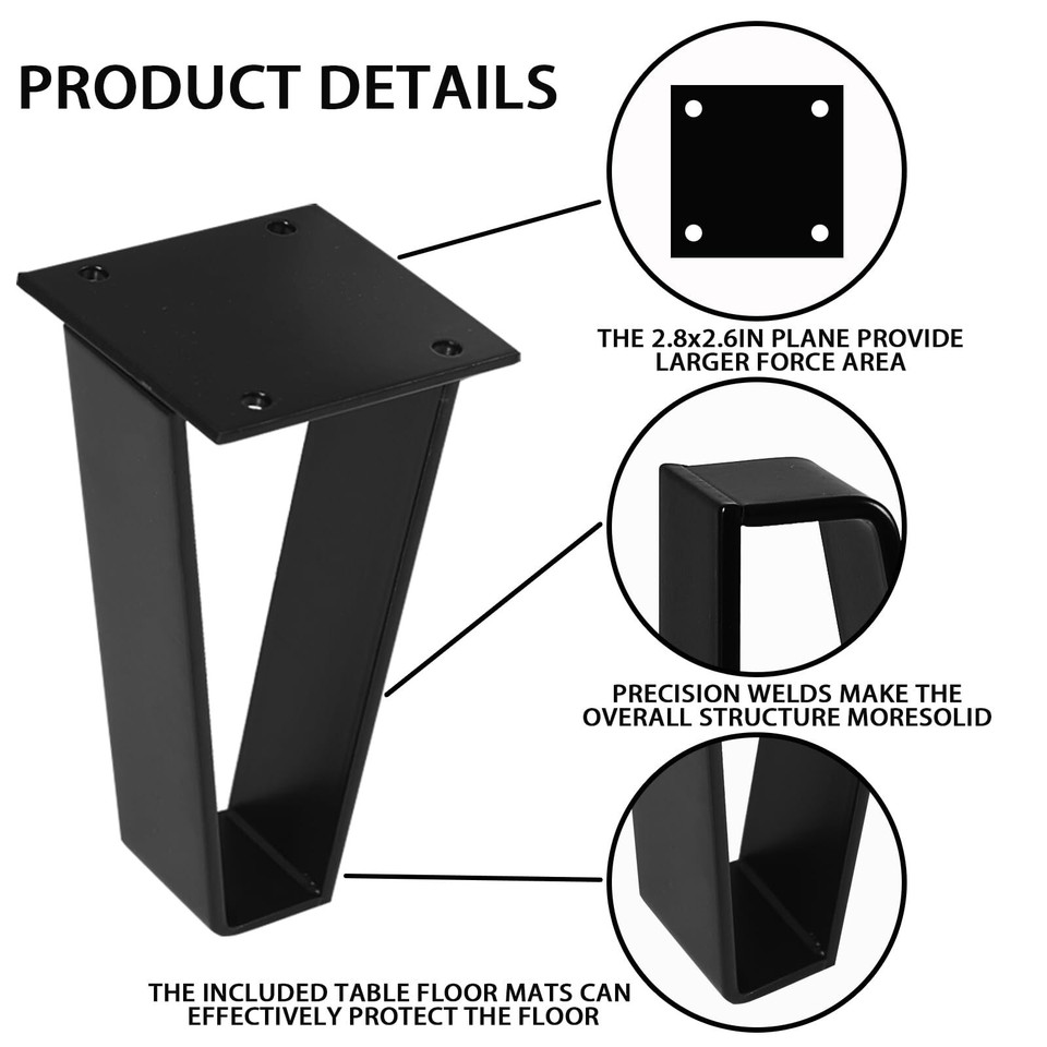 8 inch Metal Bench Legs Triangle-Shape Furniture Legs Solid Steel Table ...
