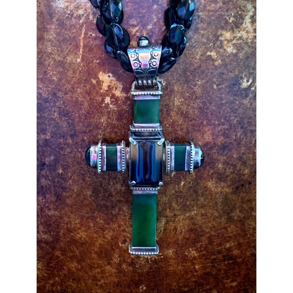Navajo Artist D. Troutman SS Multi Stone Cross Pendant with Necklace ...