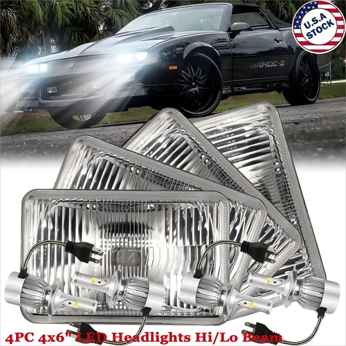 4PC 4x6" Square LED Headlights Hi/Lo Beams For Chevy Camaro 1982-1992 ...