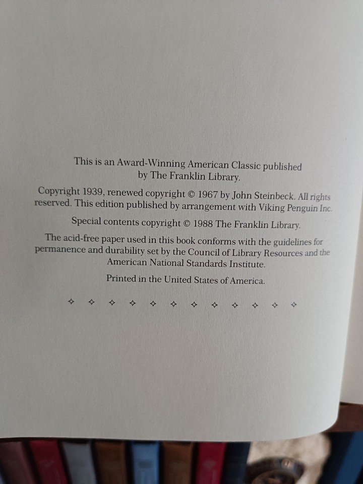 HTF_Franklin Library_GRAPES OF WRATH_John Steinbeck_Special Edn_1988 ...