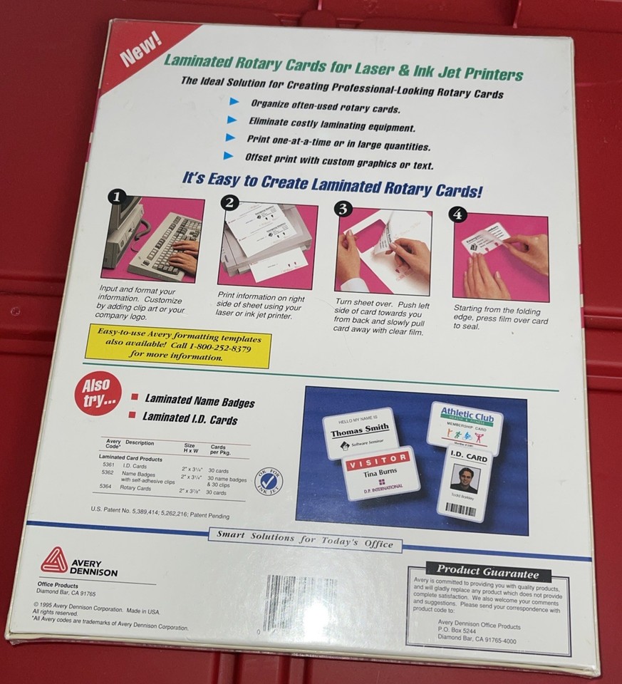 Avery Laminated Rotary Cards #5364 30 Rotary Cards: 2”x 3 7/8” Roll-A ...
