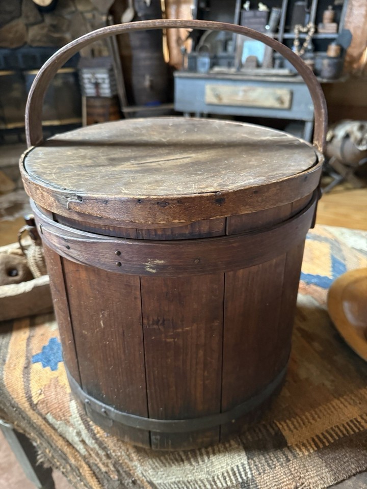 Primitive Old Firkin Sugar Bucket W/ Lid Early Cabin Goods | eBay