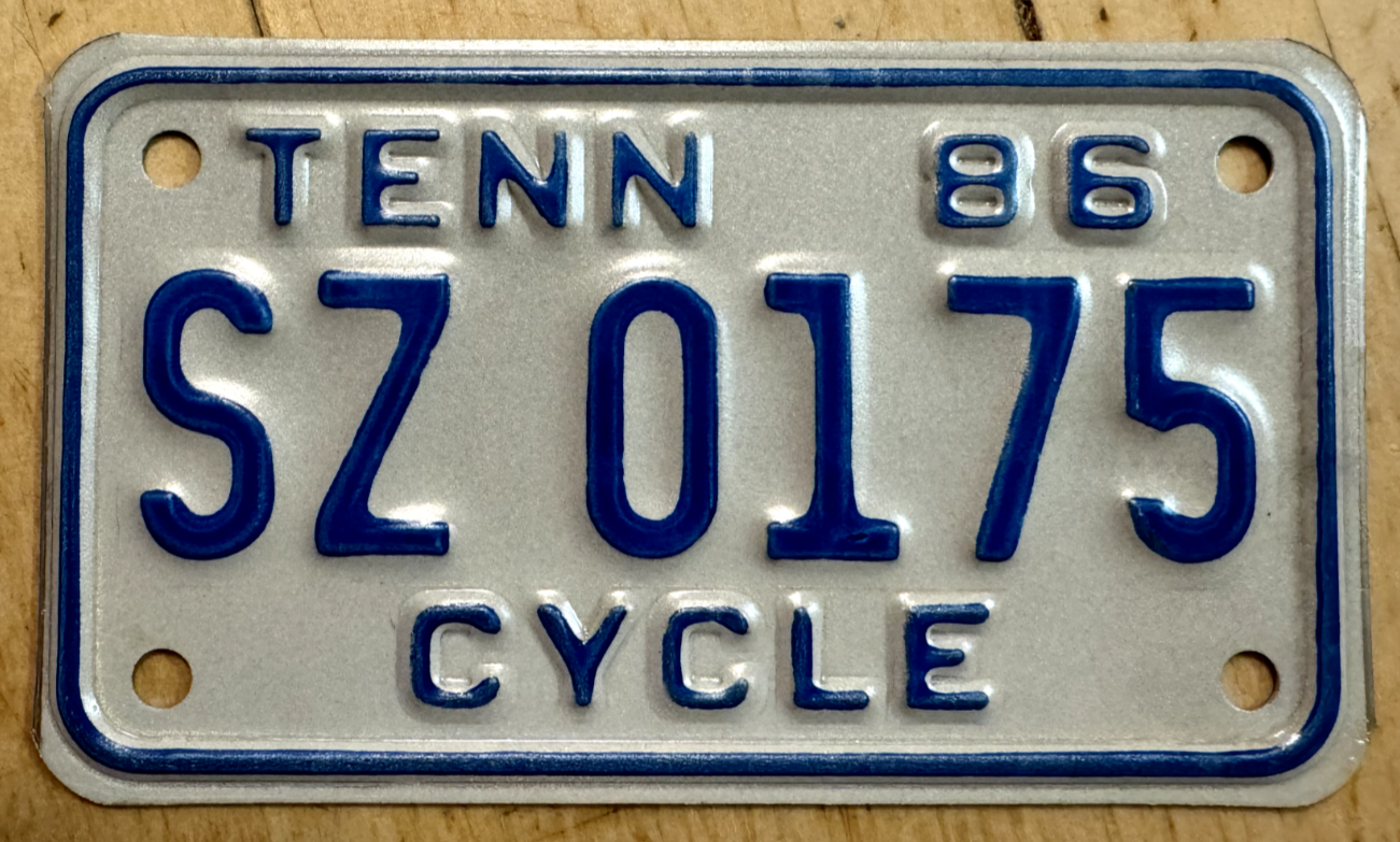 MINT 1986 TENNESSEE MOTORCYCLE LICENSE PLATE " SZ 0275 " TN 86 | eBay