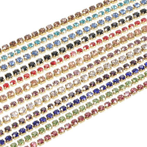 12Pcs 1 Yard 2.5mm Crystal Rhinestone Diamond Chain 12 Color ...