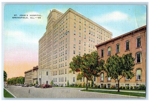 1948 St. John's Hospital Building Cars Springfield Illinois IL Vintage ...