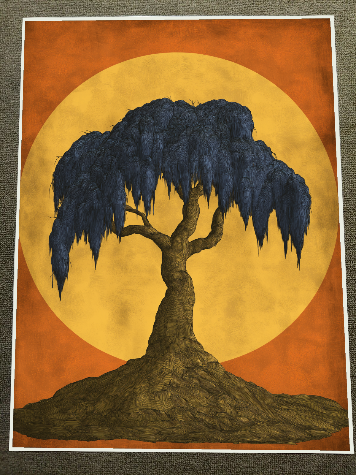 Blue Willow Tree with Orange and Yellow Background Poster 18x24in | eBay