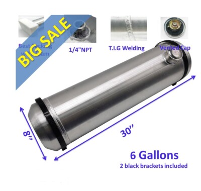 Hi-Q!! Spun Aluminum 6 Gallon 8" x30" End Fill Gas / Fuel Tank 1/4 NPT ...