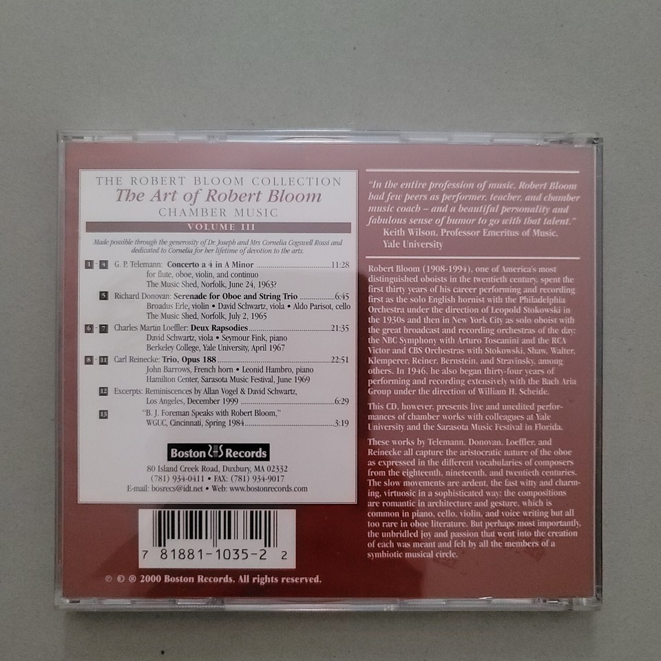 The Art Of Robert Bloom Chamber Music Vol III (CD 2000) | eBay