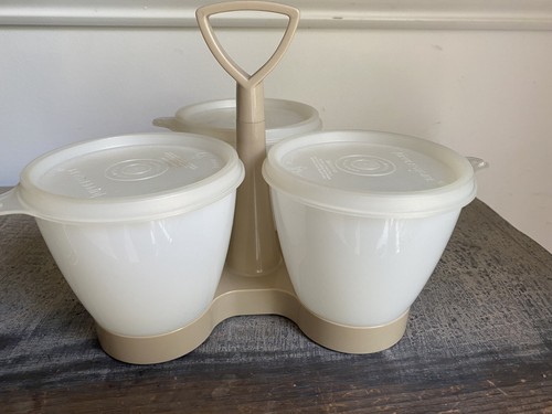 Vintage Tupperware Condiment Caddy Almond with 3 Lids | eBay