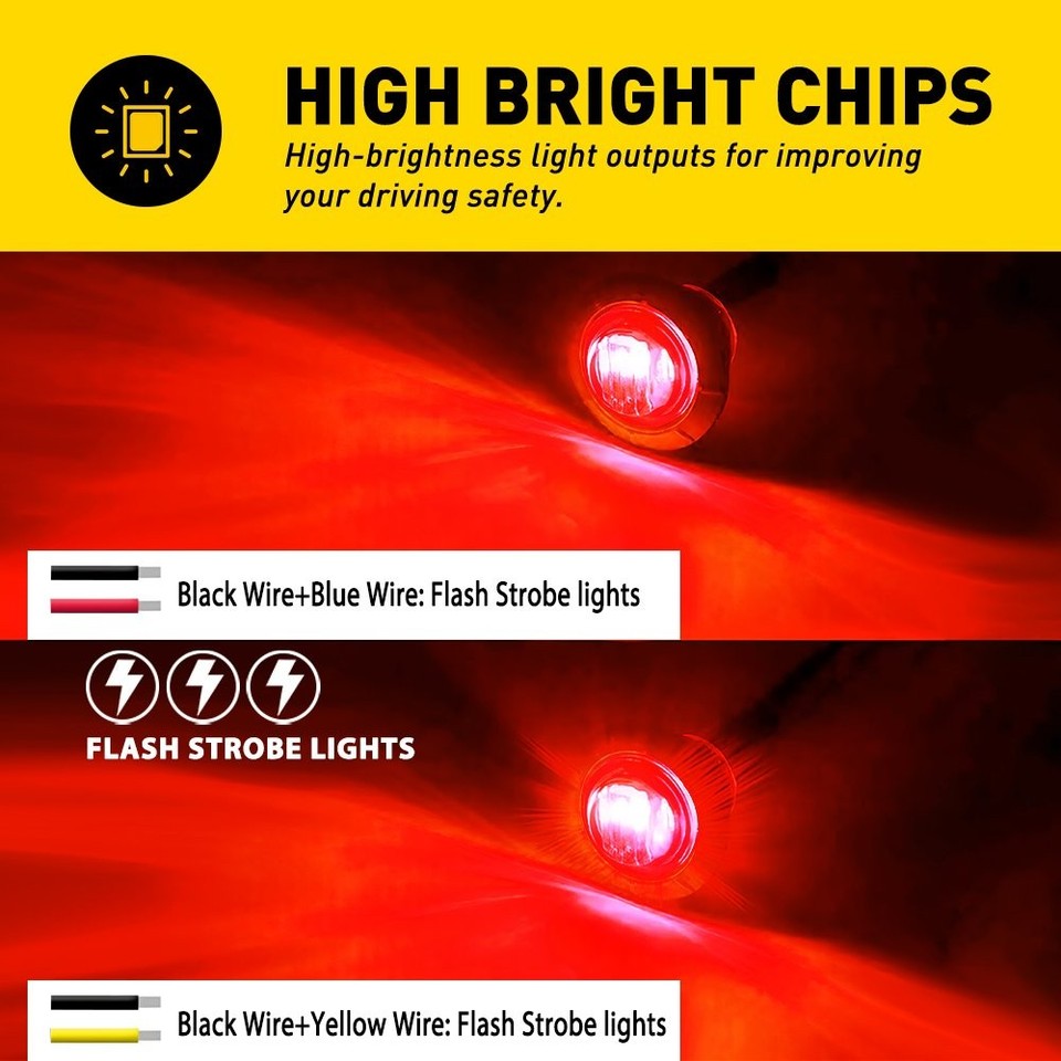 10pcs Red Side Marker Truck Trailer Lights Mini 3 LED Bullet Light ...