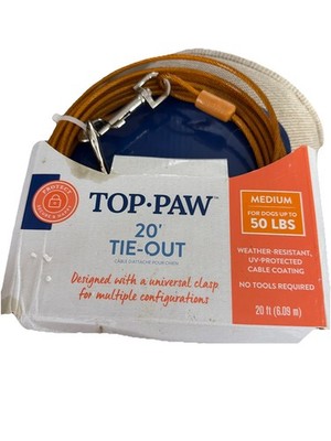 Top Paw 20’ Cable Tie Out - 50lb Dogs NEW FAST FREE SHIPPING Dog Leash ...