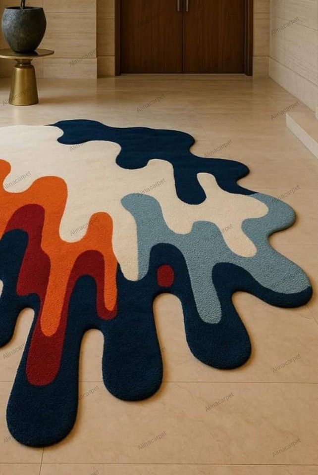 Irregular Abstract Hand Tufted Wool Rug – Modern Color Splash Design ...