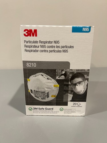 3M 8210 N95 Disposable Protective Respirator Dust Mask, Box Of 20 ex 02 ...