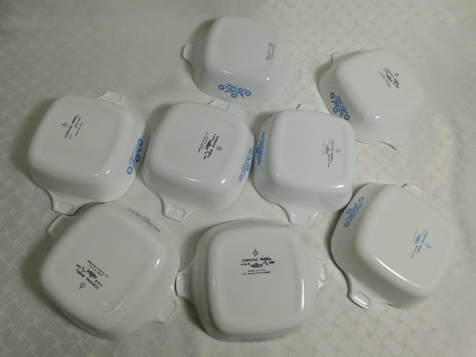 Set of 8 Corning Blue Cornflower Petite Pans, 1¾ Cup P-41-B Casserole ...