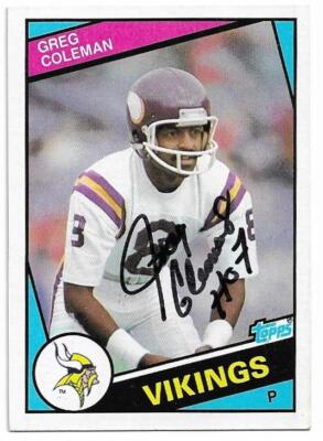 GREG COLEMAN Autographed Signed 1984 Topps Football card #290 Minnesota ...