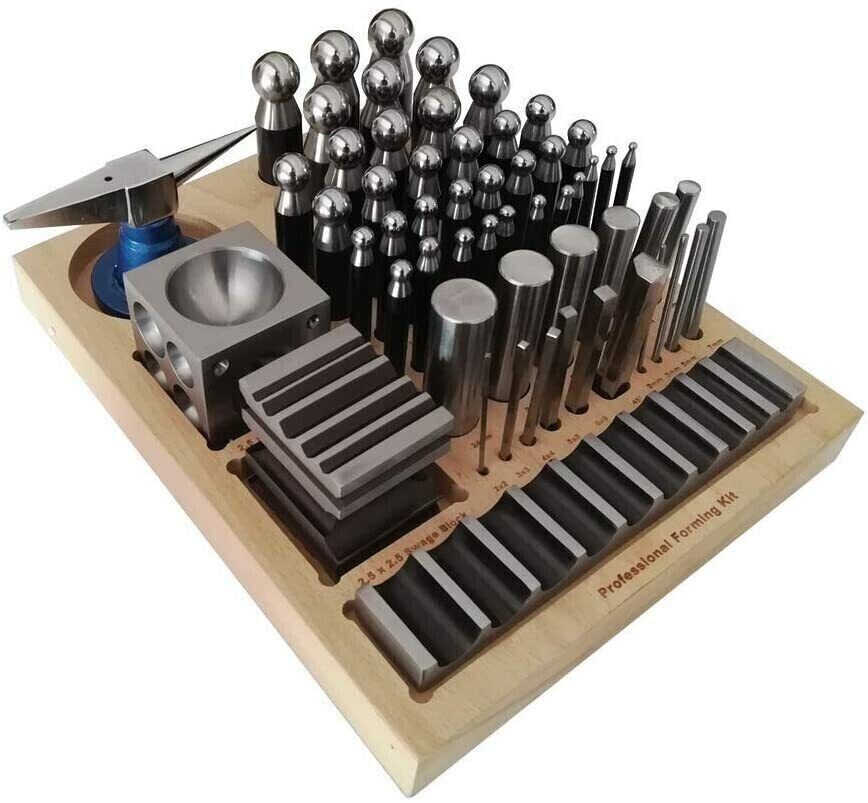 56 PCS Complete Steel Metal Jewelry Dapping Doming Punch Set Wooden ...