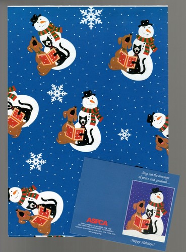ASPCA Christmas Gift Wrap, Brown Dog, Black Cat, With Gift Tag, Snowman ...