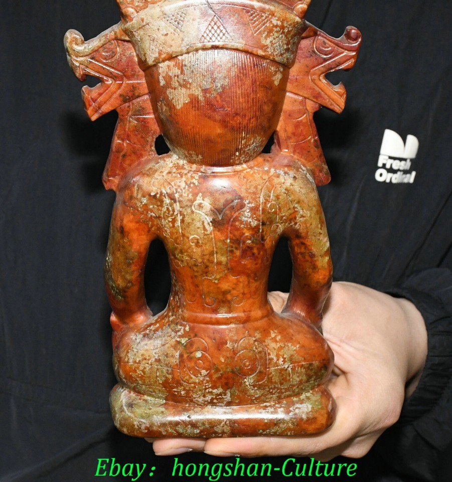 9" Old China Dynasty Natural Xiu Jade Carved Sanxingdui Culture People ...