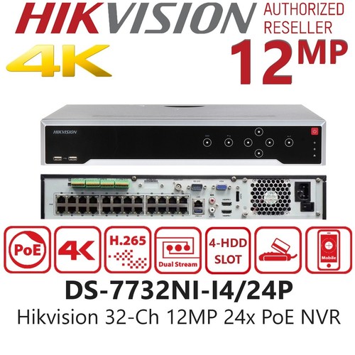 Hikvision 32 Channel NVR 4K 12MP 24 Ports POE, 4HDDs, 256 Mbps, DS ...