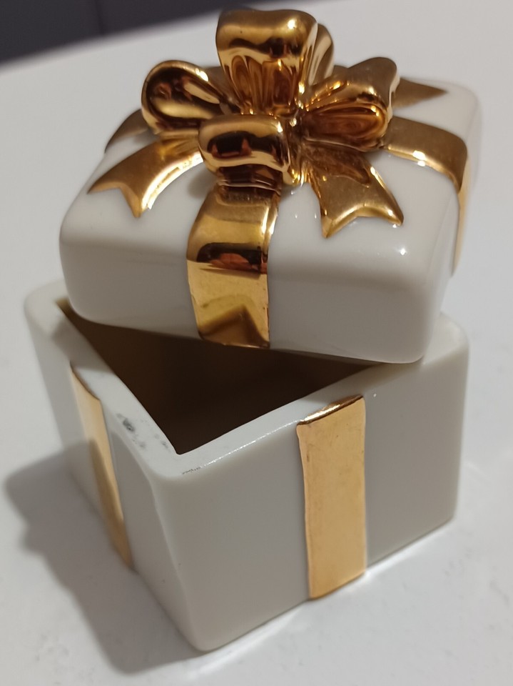 The Lenox Gold Keepsake Box Gold Club Fine Ivory China Bow Ribbon ...