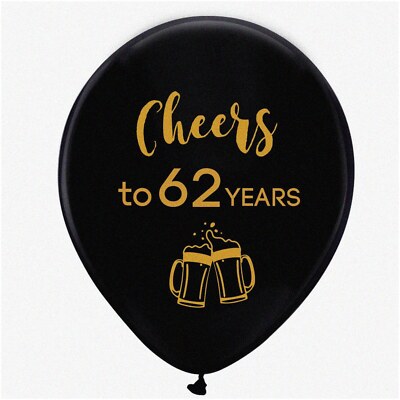 Cheers to 62 Years Black Latex Balloons - 16pcs 12inch 62nd Birthday ...