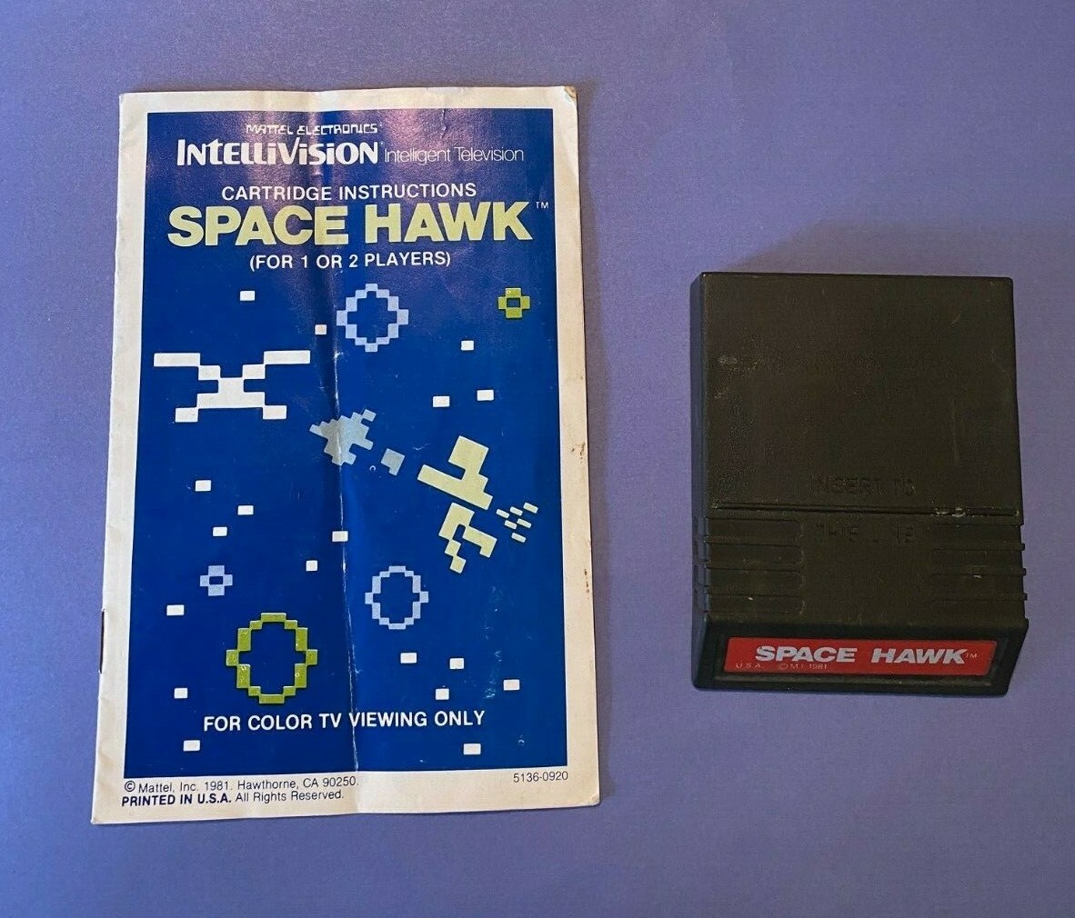 SPACE HAWK videogame cartridge MatteI Intellivision manual video game ...