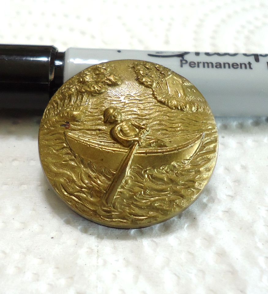 Antique Metal & Glass Picture Button 1 1/8" MAN ROWING BOAT | eBay