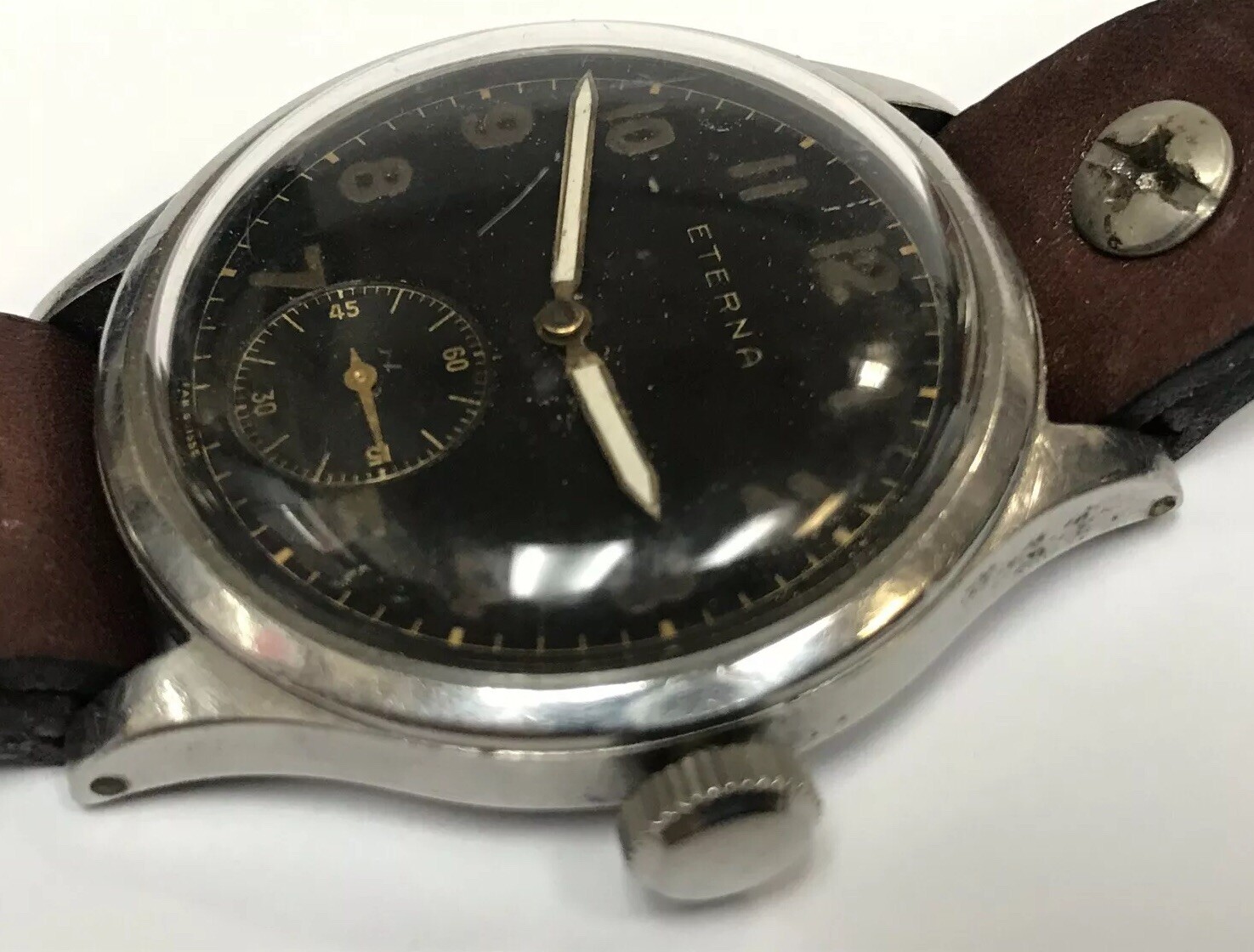 VINTAGE ETERNA MAJETEK MILITARY PILOT’S WRIST WATCH GILT DIAL 37MM ...