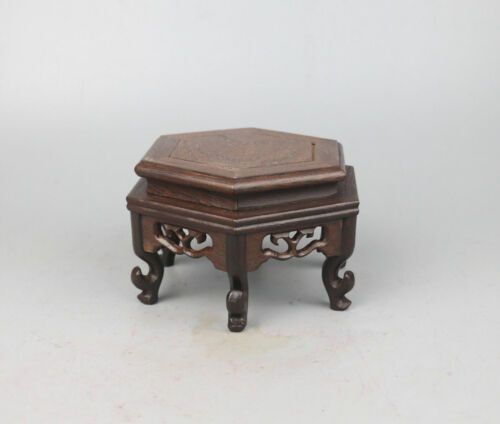 Rosewood Carved Hexagonal Display Shelf Stand China Wooden Base Ji-chi ...