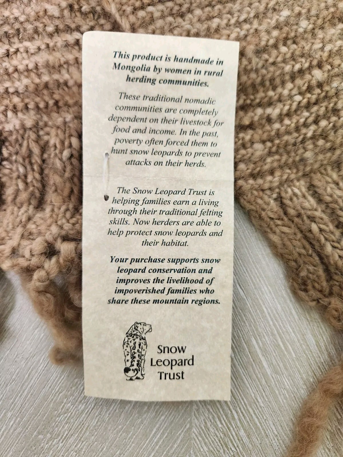 Handmade Chunky Knit Scarf Camel Wool From Snow Leopard Trust 46X6.5 ...