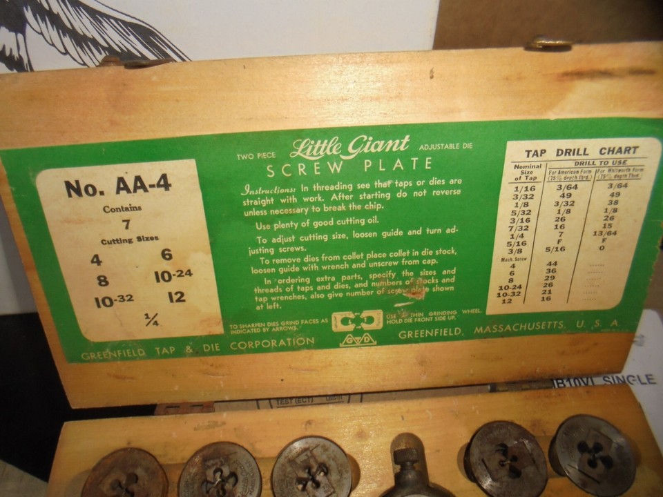 VINTAGE TAP & DIE SET, GREENFIELD LITTLE GIANT AA-4 SCREW PLATE | eBay
