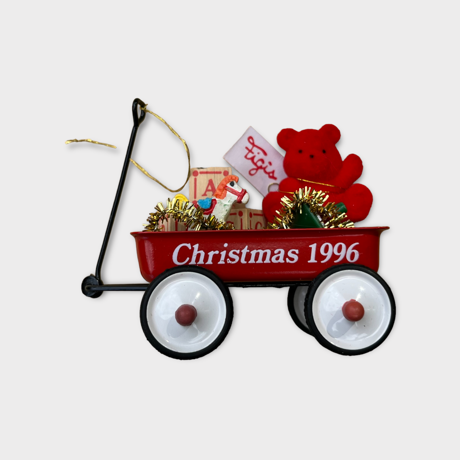 Figis Vintage 1996 Red Flocked Teddy Bear Coaster Wagon Christmas ...