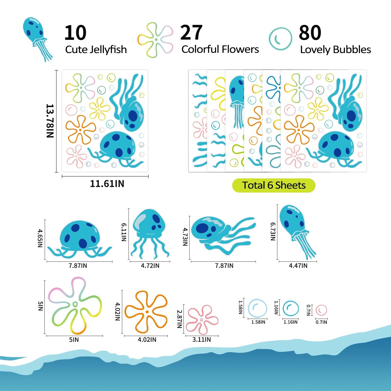 117 PCS Jellyfish Bubbles Wall Stickers Under The Sea Birthday Party ...