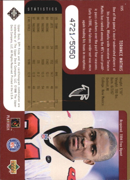 1998 SPx Finite Radiance Atlanta Falcons Football Card #195 Terance ...