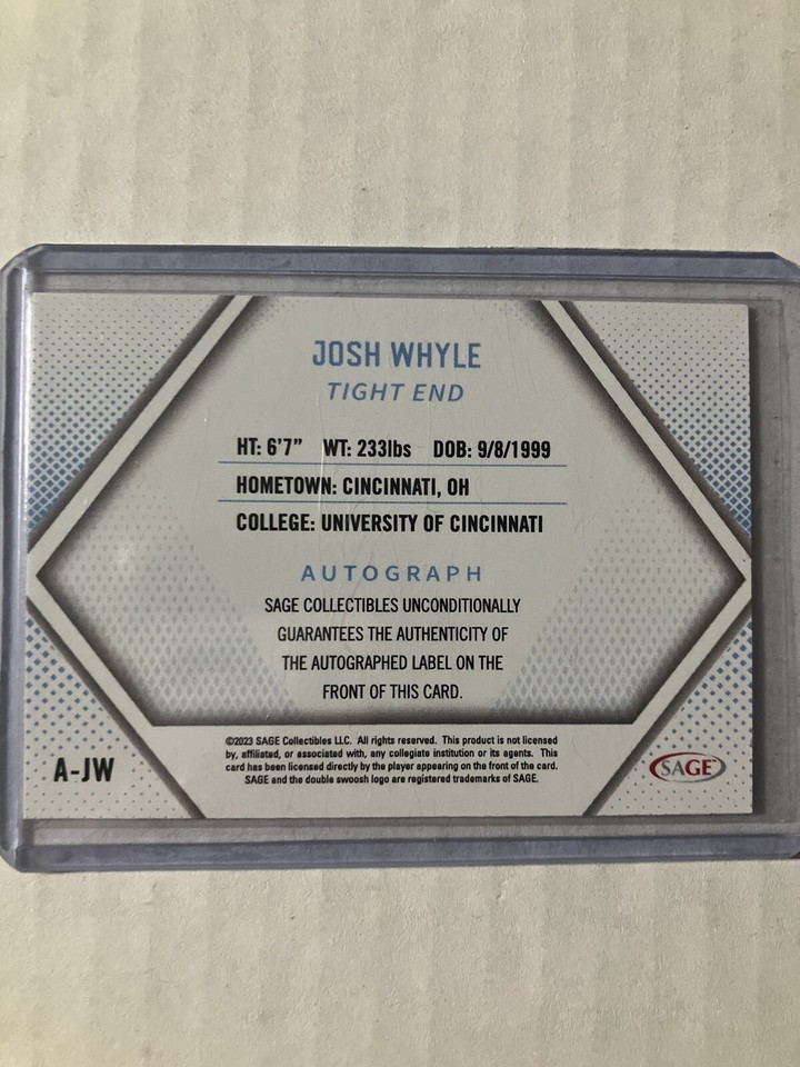 2023 SAGE Aspire Low Series Josh Whyle Rookie Autograph #A-JW ...