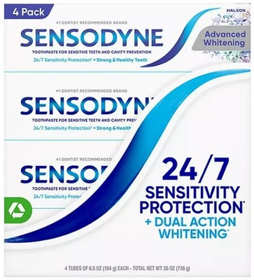 Sensodyne Extra Whitening Fluoride Toothpaste for Sensitive Teeth, 4 ct ...
