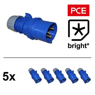 5 x 16 Amp 3pin 1PH Blue Plug 16A Commando, Caravan, Camping, Hook Up ...