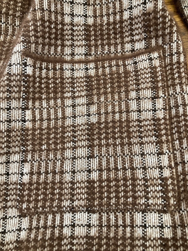 T TAHARI COFFEE BROWN MULTI-COLOR OPEN FRONT KNIT COATIGAN SIZE SMALL ...