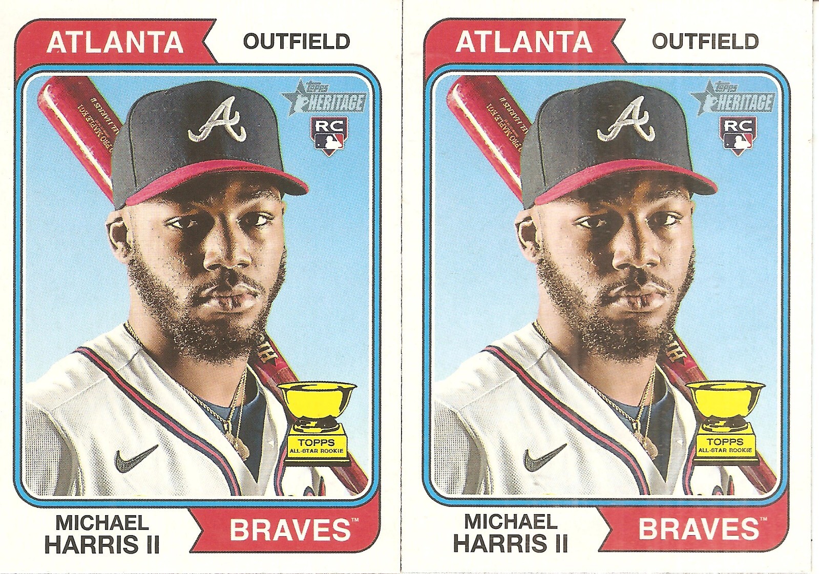 2 CARD 2023 TOPPS HERITAGE MICHAEL HARRIS II ROOKIE BASEBALL CARD LOT ...