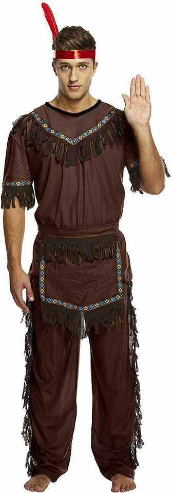 Adult Mens Red Native American Indian Chief Sitting Bull Fancy Dress Up ...