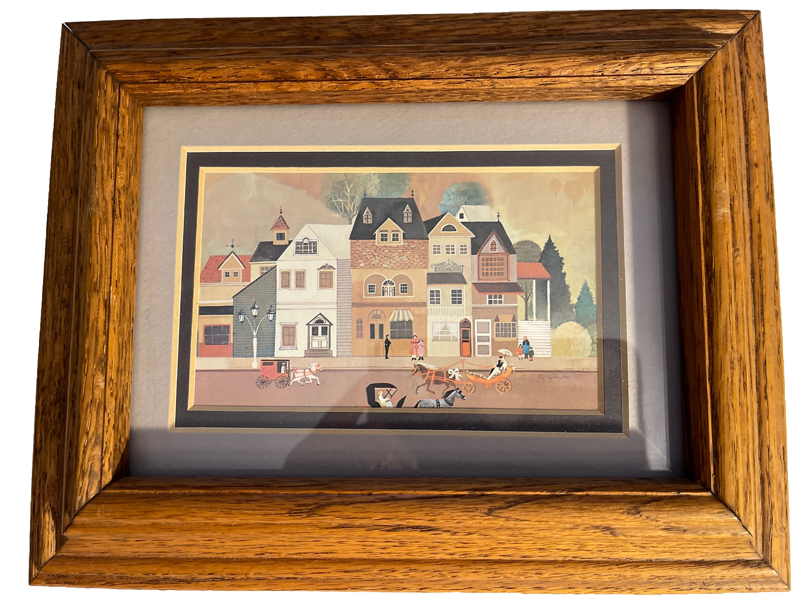 Lili Gaydos Folk Art Cityscape Print 3” x 5” with Wooden Frame 7.75” x ...