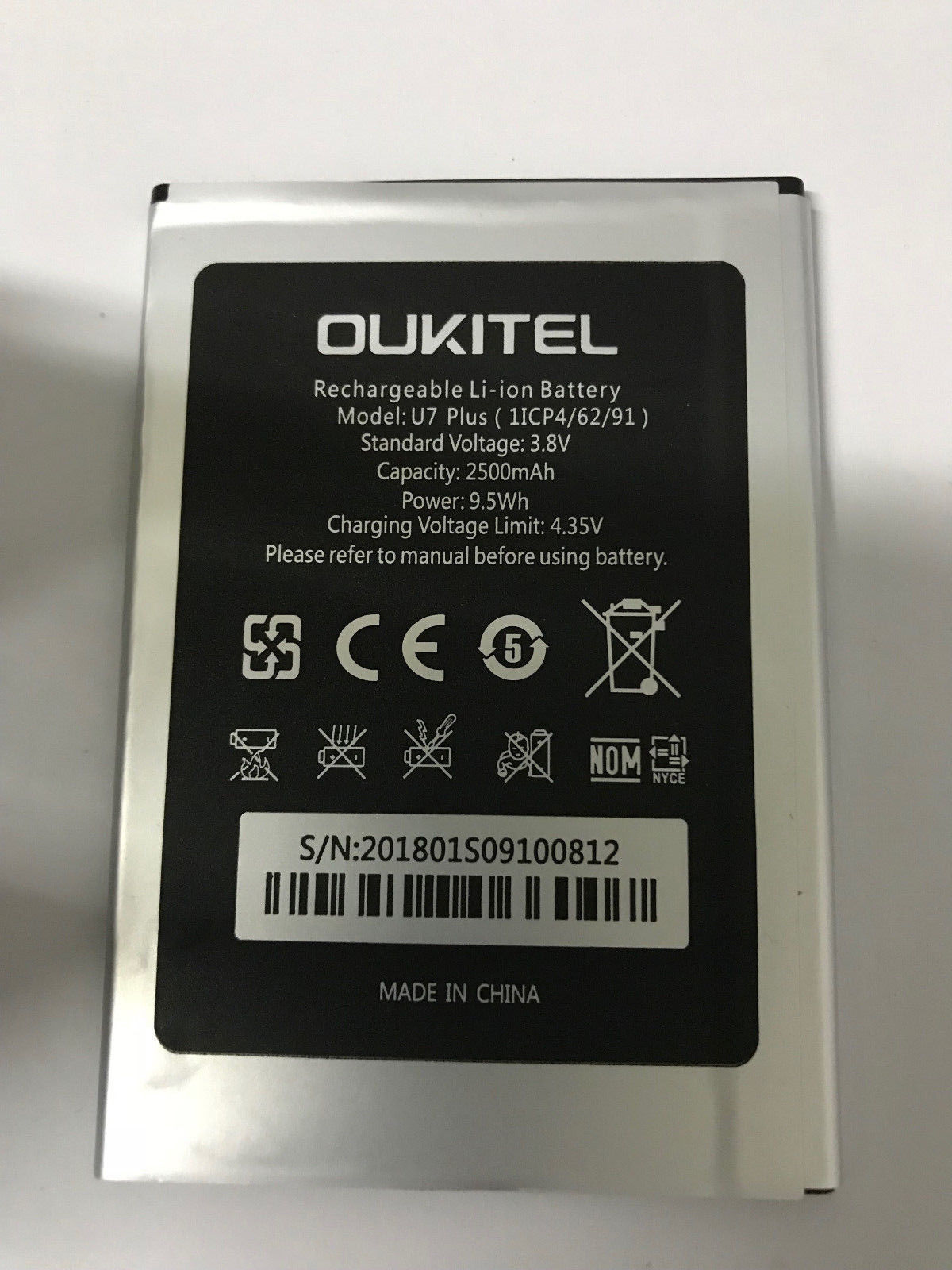 NEW Genuine 3.8V 2500mAh 9.5Wh Battery For OUKITEL U7 Plus 1ICP4/62/91 ...