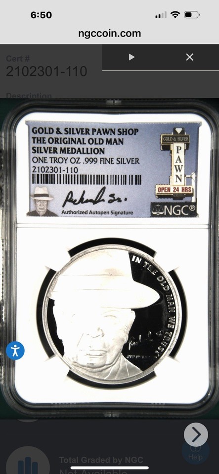 Pair Gold & Silver Pawn Shop The Original Old Man 1 Oz. 999 Silver NGC ...