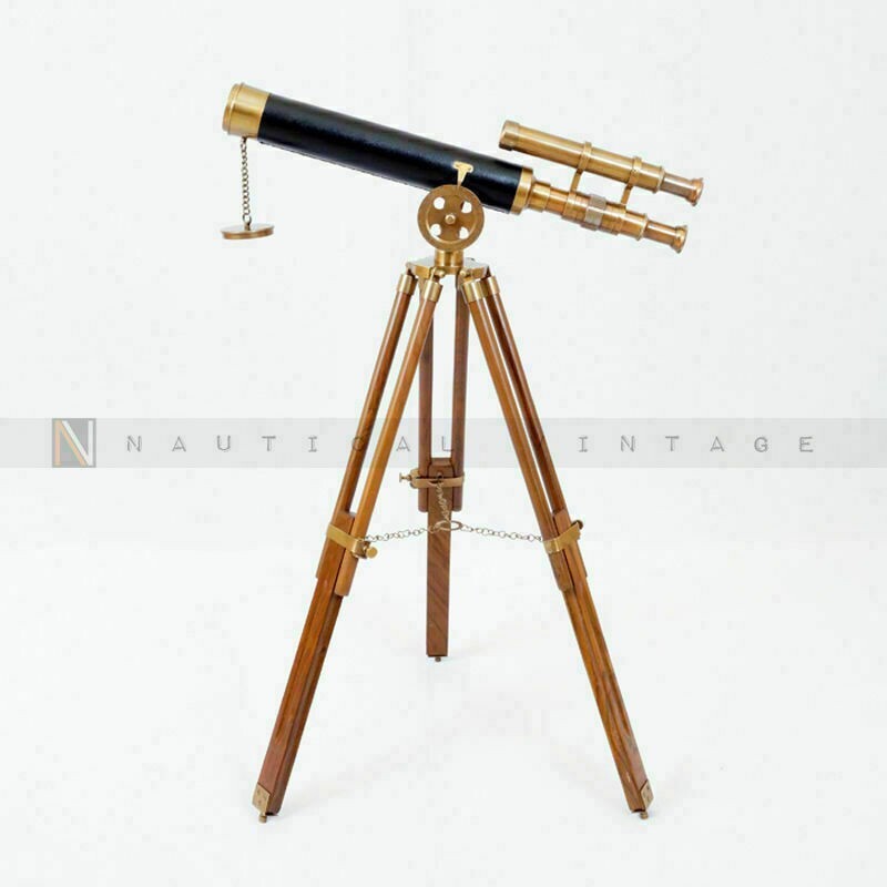 Nautical Navy Brass Double Barrel 18" Telescope With Wooden Tripod ...
