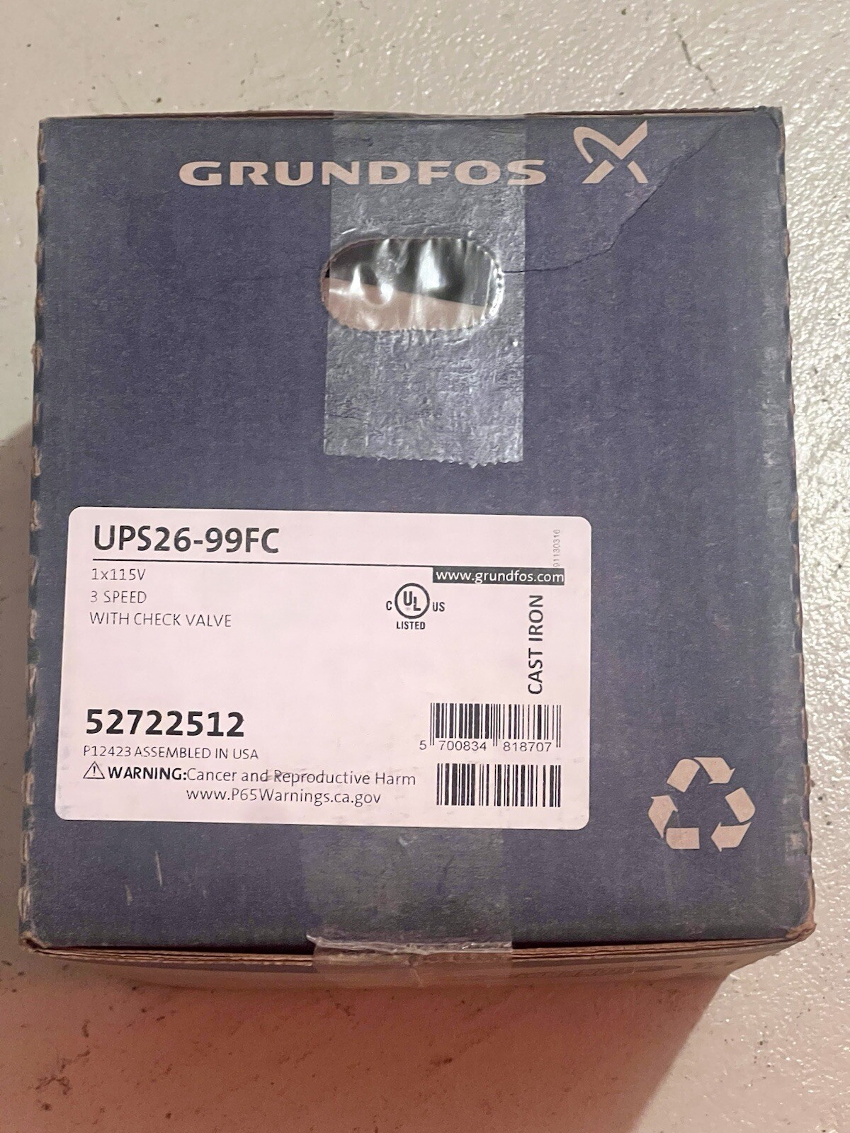 Grundfos UPS 26-99 FC Circulator Pump with Flow Check (52722512) for ...
