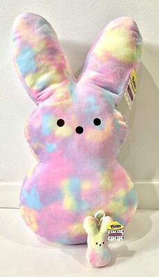 PEEPS LARGE EASTER BUNNY PLUSH TYE DYE 24 INCH AND BACKPACK CLIP RABBIT ...
