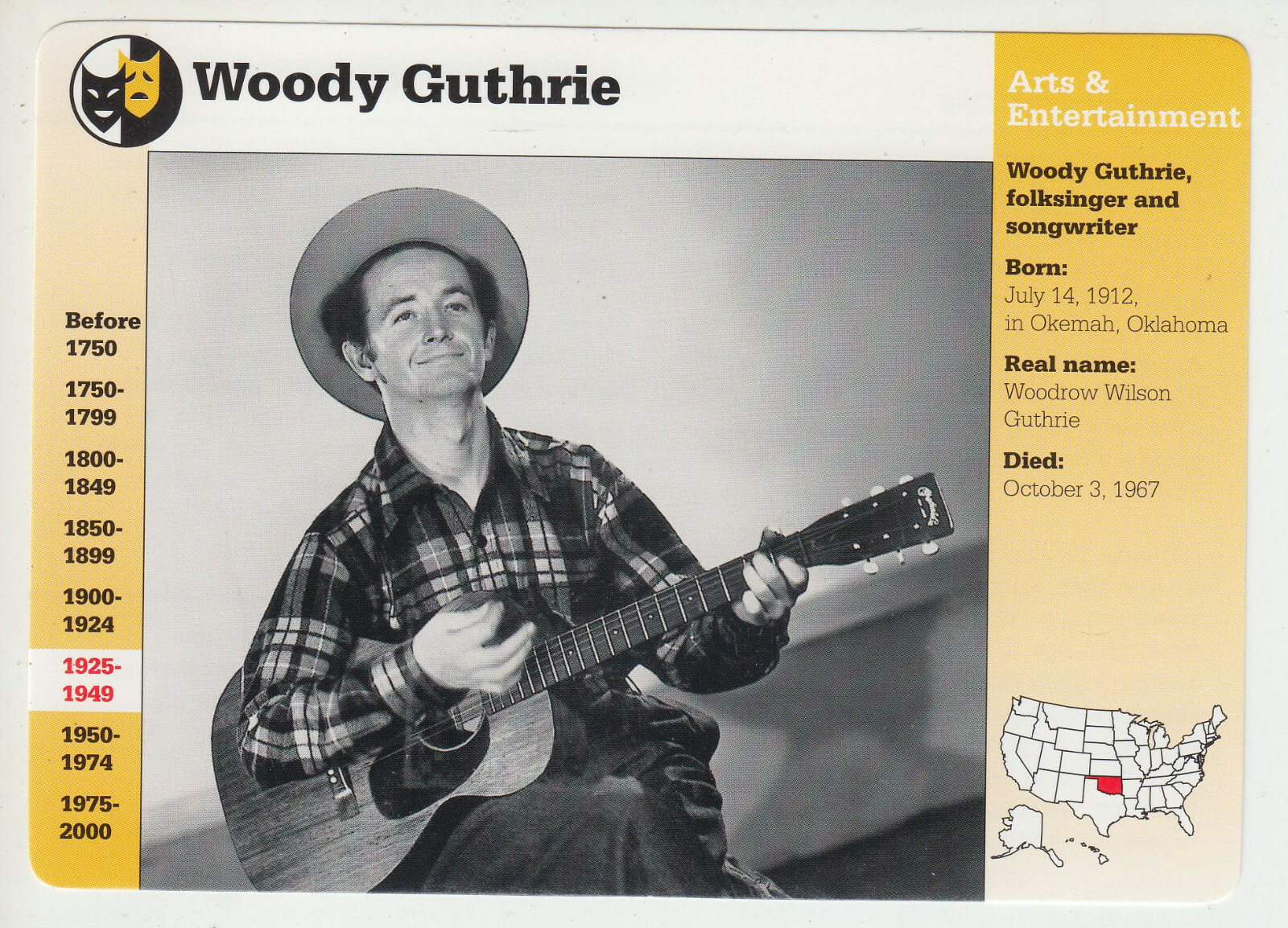 WOODY GUTHRIE Folk Singer 1998 GROLIER PICTURE STORY OF AMERICA CARD ...