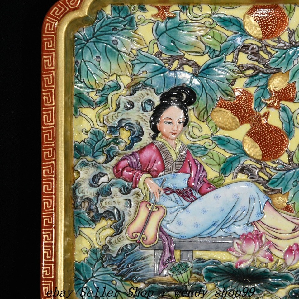 9" Qianlong Marked Colour Enamel Porcelain Gilt Beauty Belle Plate Dish ...